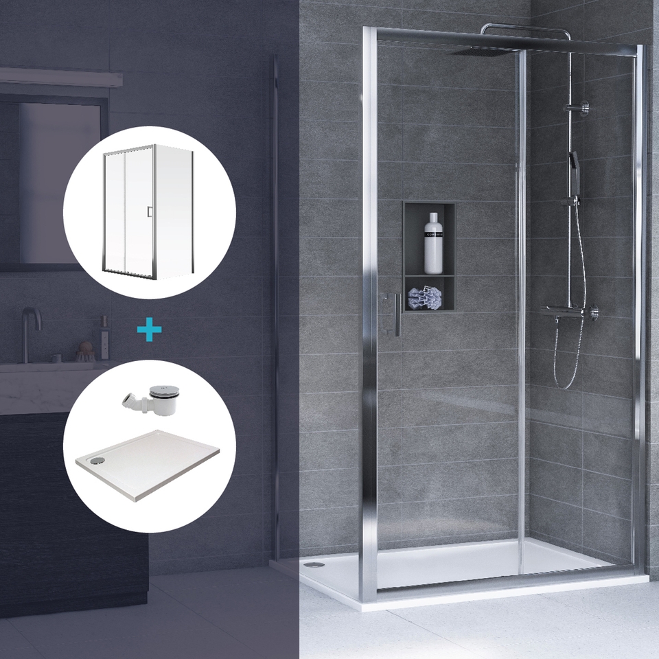 Aqualux Sliding Door Shower Enclosure And Tray Package 1200 X 800mm