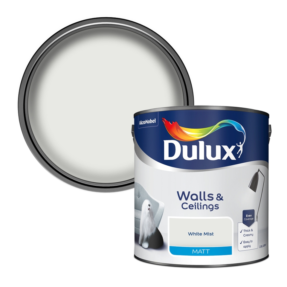Dulux Matt Emulsion Paint White Mist - 2.5L | Homebase