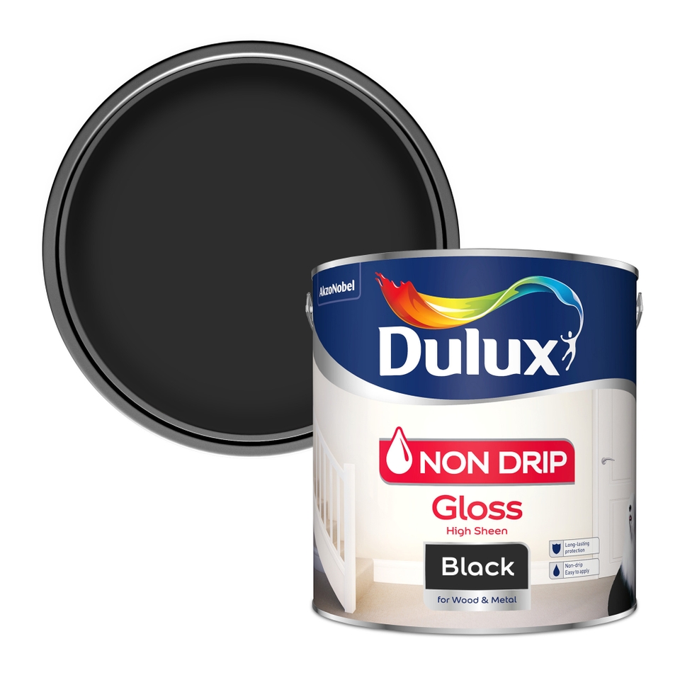 Dulux Non Drip Gloss Paint Black - 2.5L | Homebase