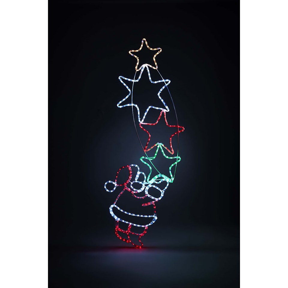 Santa and Stars Twinkle LED Rope Outdoor Christmas Light Decoration ...