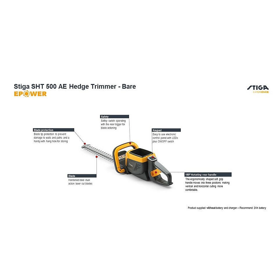 Stiga SHT 500 AE Cordless Hedge Trimmer (Bare Tool) | Homebase