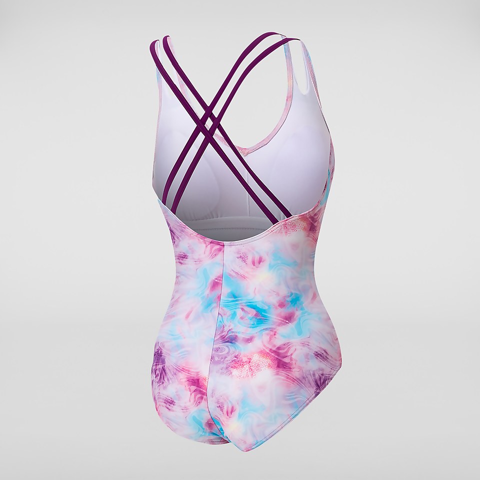 Women's Double Strap Printed Swimsuit Pink/Blue