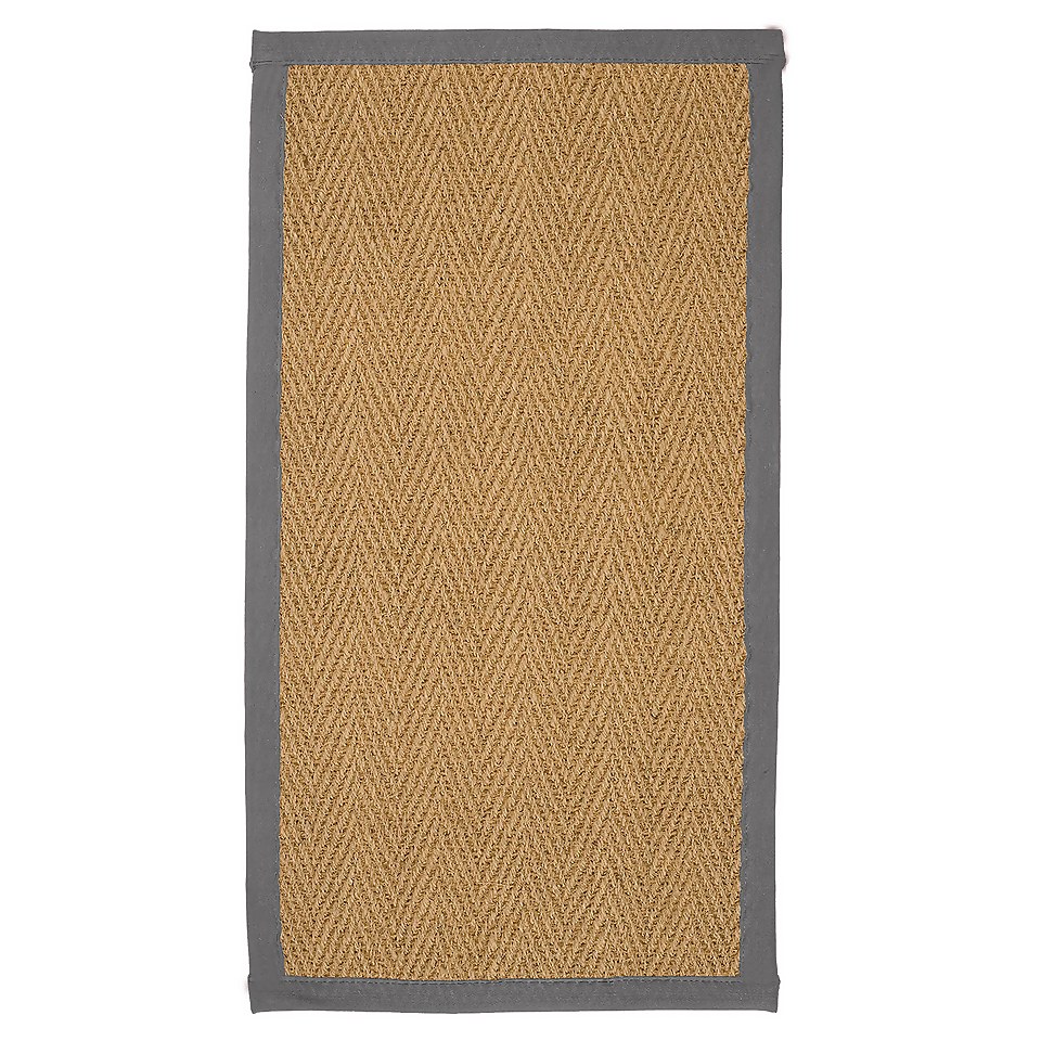 Herringbone Rug with Border - Grey - 66x122cm | Homebase