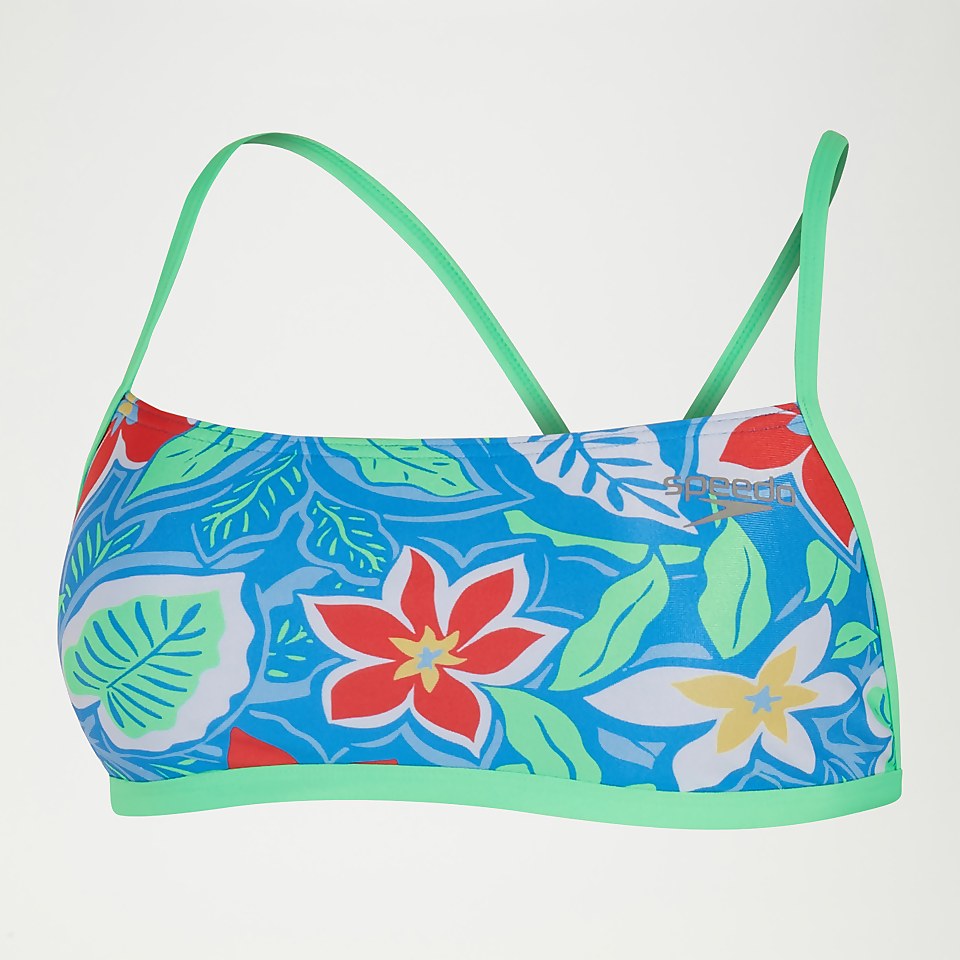 Womens Club Training Retro Floral Cross Back Crop Top Blue Green
