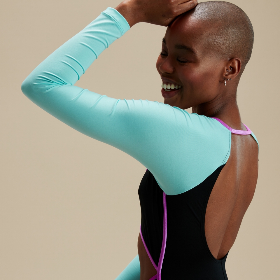 Women s Flu3nte Colorblock Long Sleeve Cut Out One Piece Black