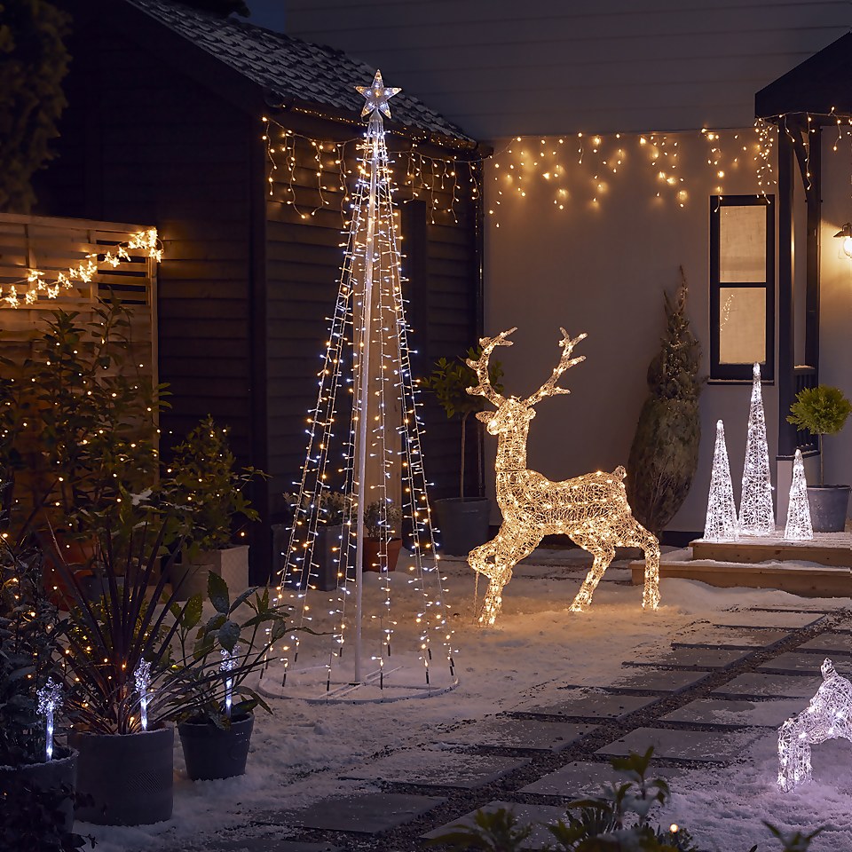 Acrylic LED Stag 3 in 1 Warm Cool Mixed White 3D Outdoor Christmas Light Decoration 125cm