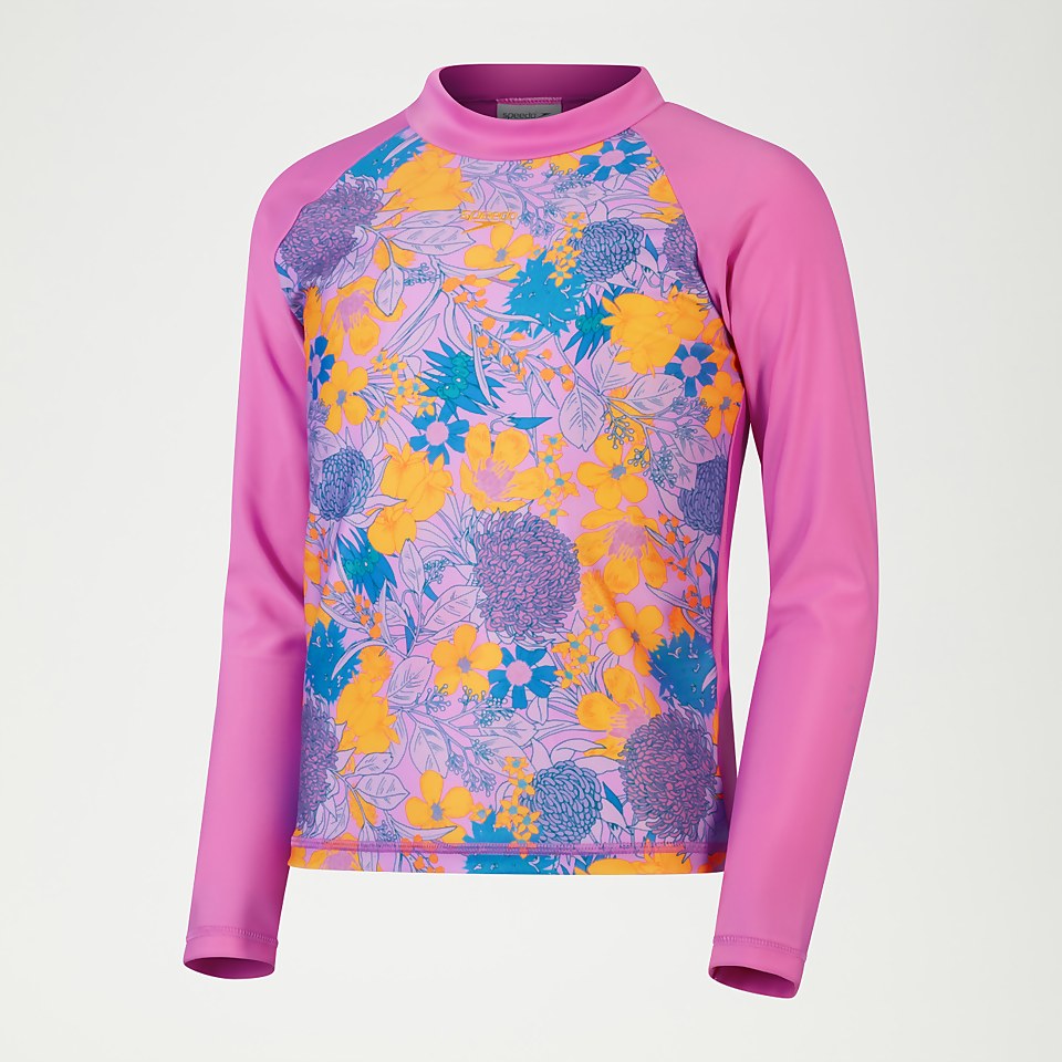 Girls' Printed Long Sleeve Rash Top Violet/Mango