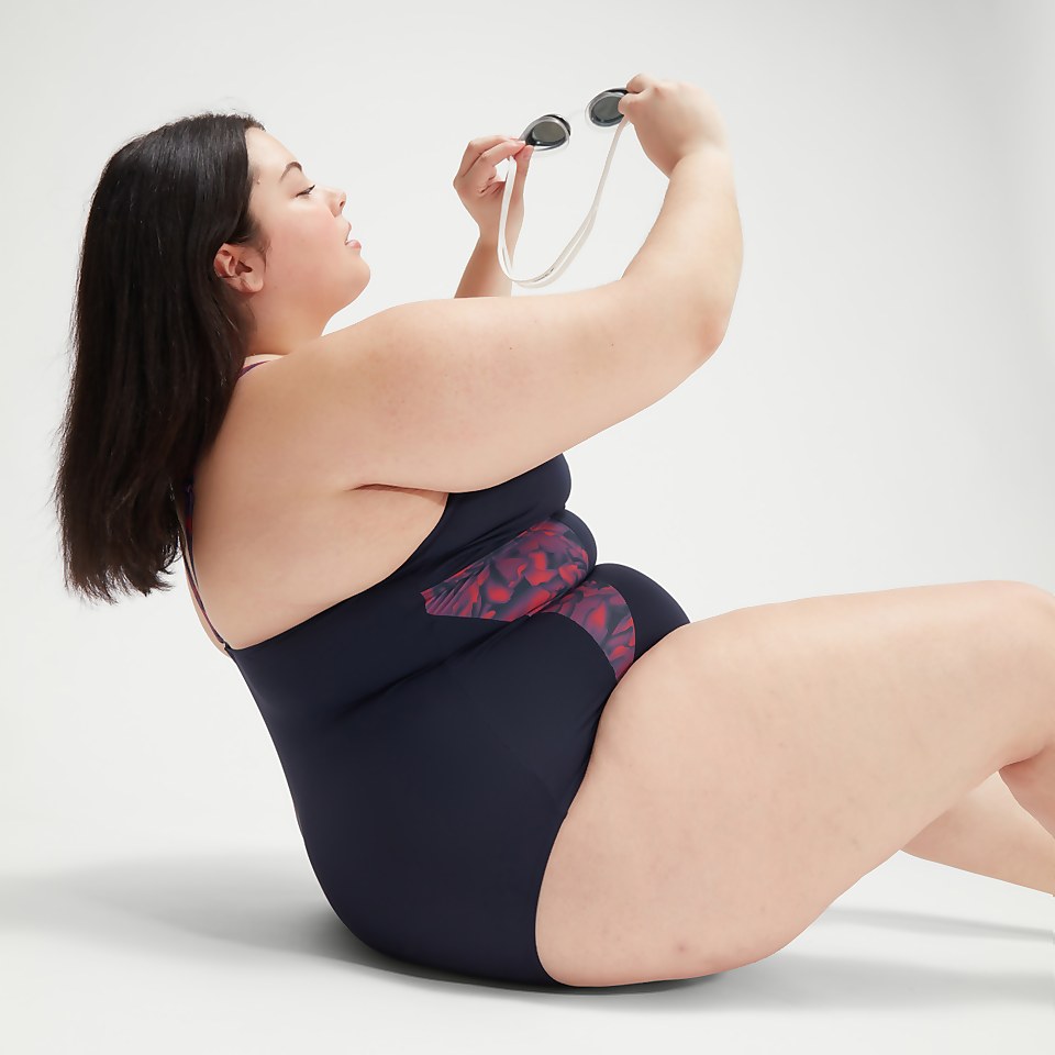 Women's Shaping Plus Size Printed OrchidLustre Swimsuit Navy/Berry