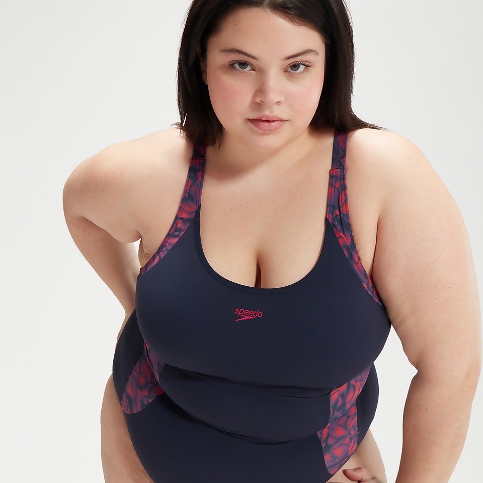 Women's Shaping Plus Size Printed OrchidLustre Swimsuit Navy/Berry