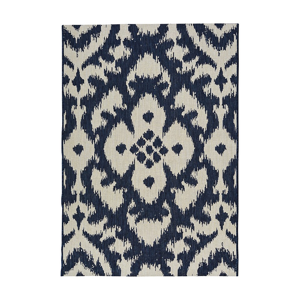 Indoor Outdoor Ikat Rug - Navy - 160x230cm | Homebase