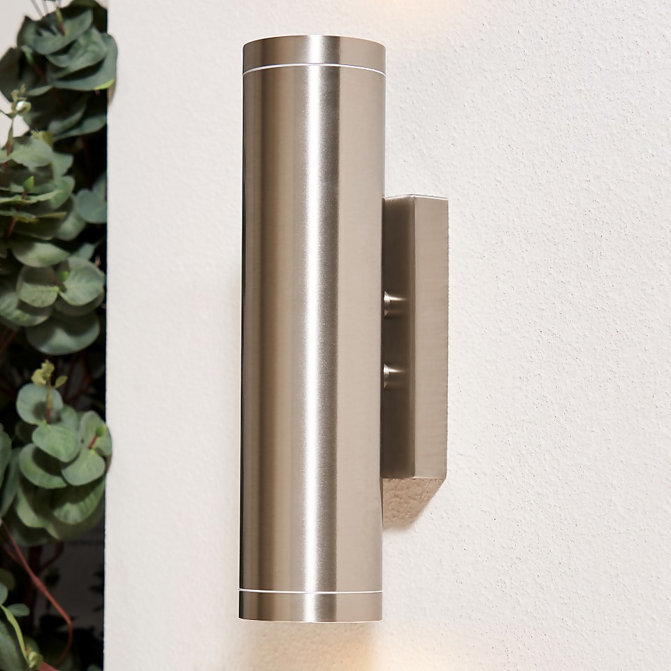 Mills Large Up & Down Outdoor Wall Light - Stainless Steel | Homebase