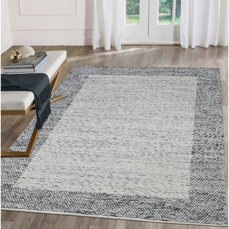 Wool Pebble Border Rug - Grey - 160x230cm | Homebase