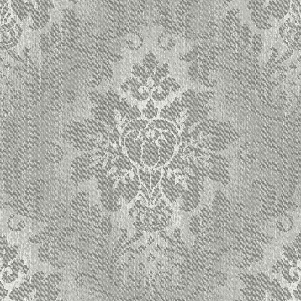 Grandeco Life Fabric Damask Silver Wallpaper | Homebase