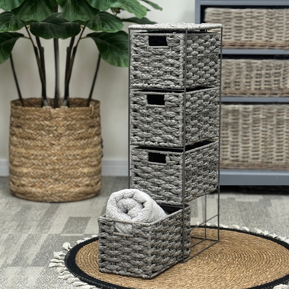 Woven Paper 4 Drawer Storage Tower Unit Grey Homebase