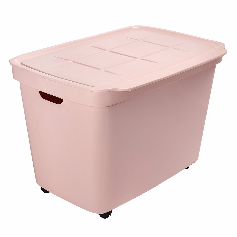 Ezy Storage Store Away 80L Storage Box with Wheels - Pink | Homebase