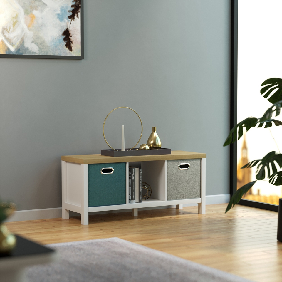 Clever Cube 1x3 Cube Storage Unit with Legs - White & Light Oak | Homebase