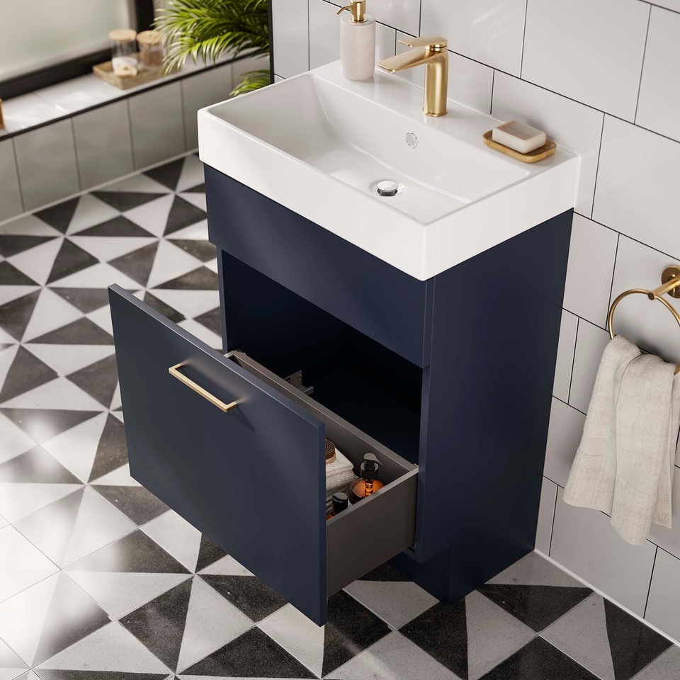 Bliss 500mm Floor Standing 1 Drawer Vanity Unit & Basin - Indigo Blue ...