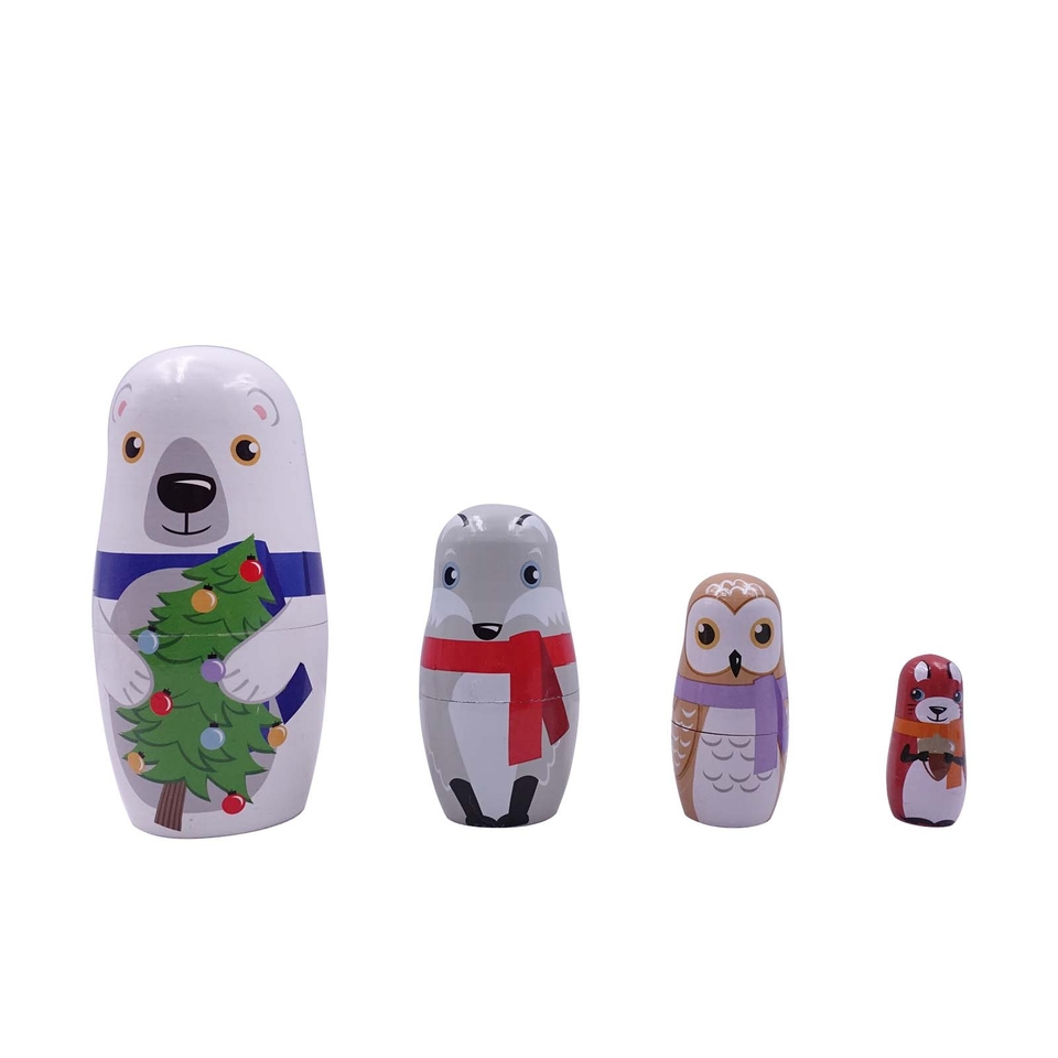 Wooden Winter Animals Dolls Set Christmas Decoration | Homebase