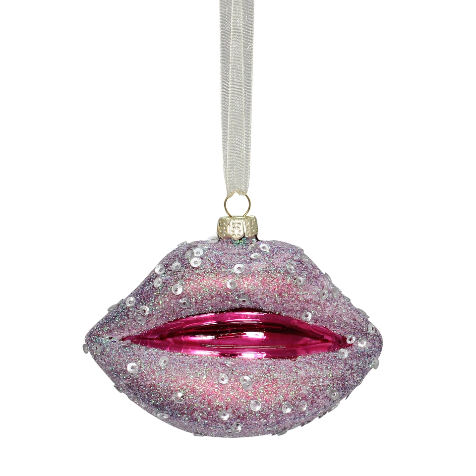 Hot Lips Glass Novelty Christmas Tree Decoration | Homebase