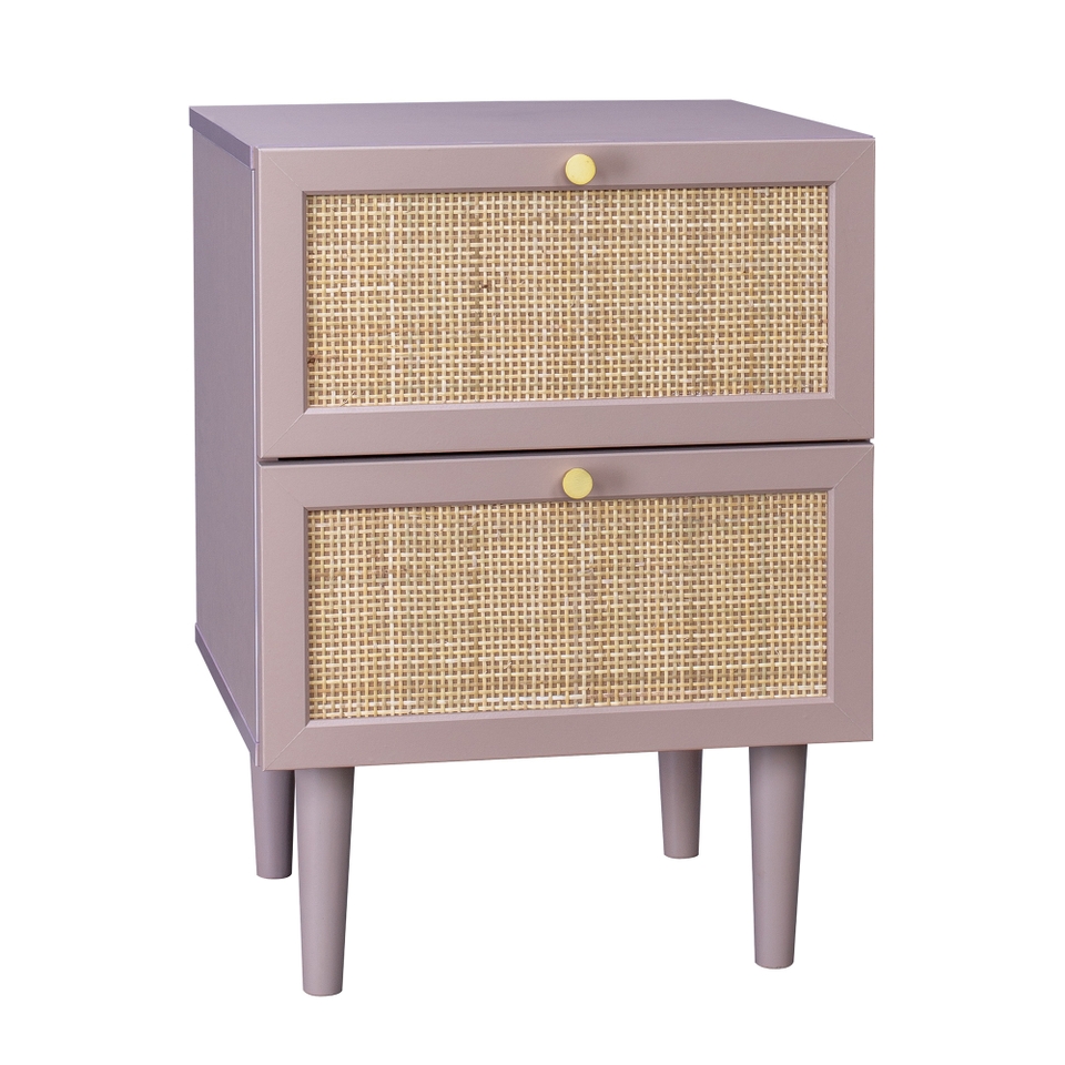 Gracie Rattan 2 Drawer Bedside Table - Dusky Pink | Homebase
