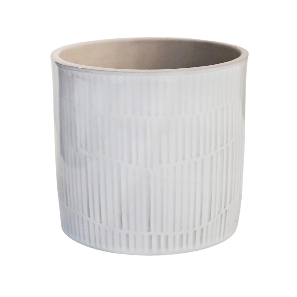 Ivyline Glazed Embossed Ceramic White Indoor Planter - 15cm | Homebase