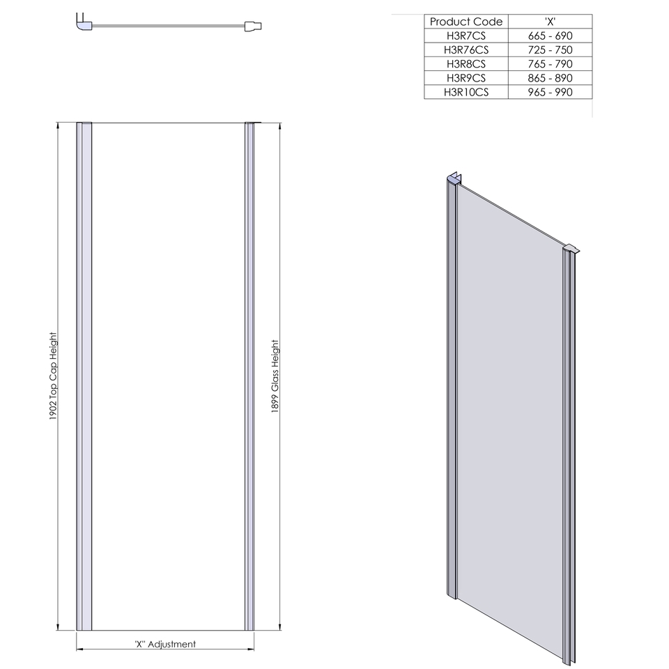 Bathstore Gleam Shower Enclosure Side Panel, Black - 900mm (6mm Glass ...
