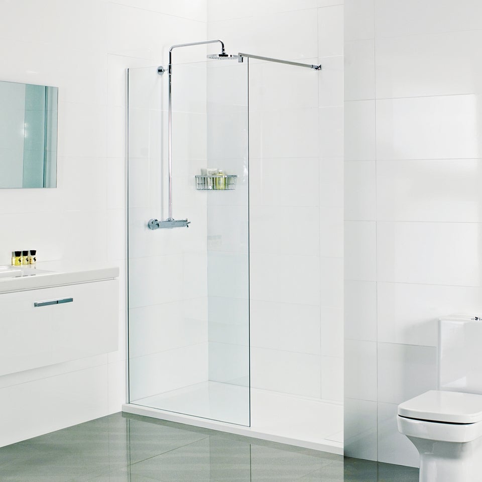 Walk In Shower Panel, Clear Glass 2000 x 900mm - Chrome (8mm Glass ...