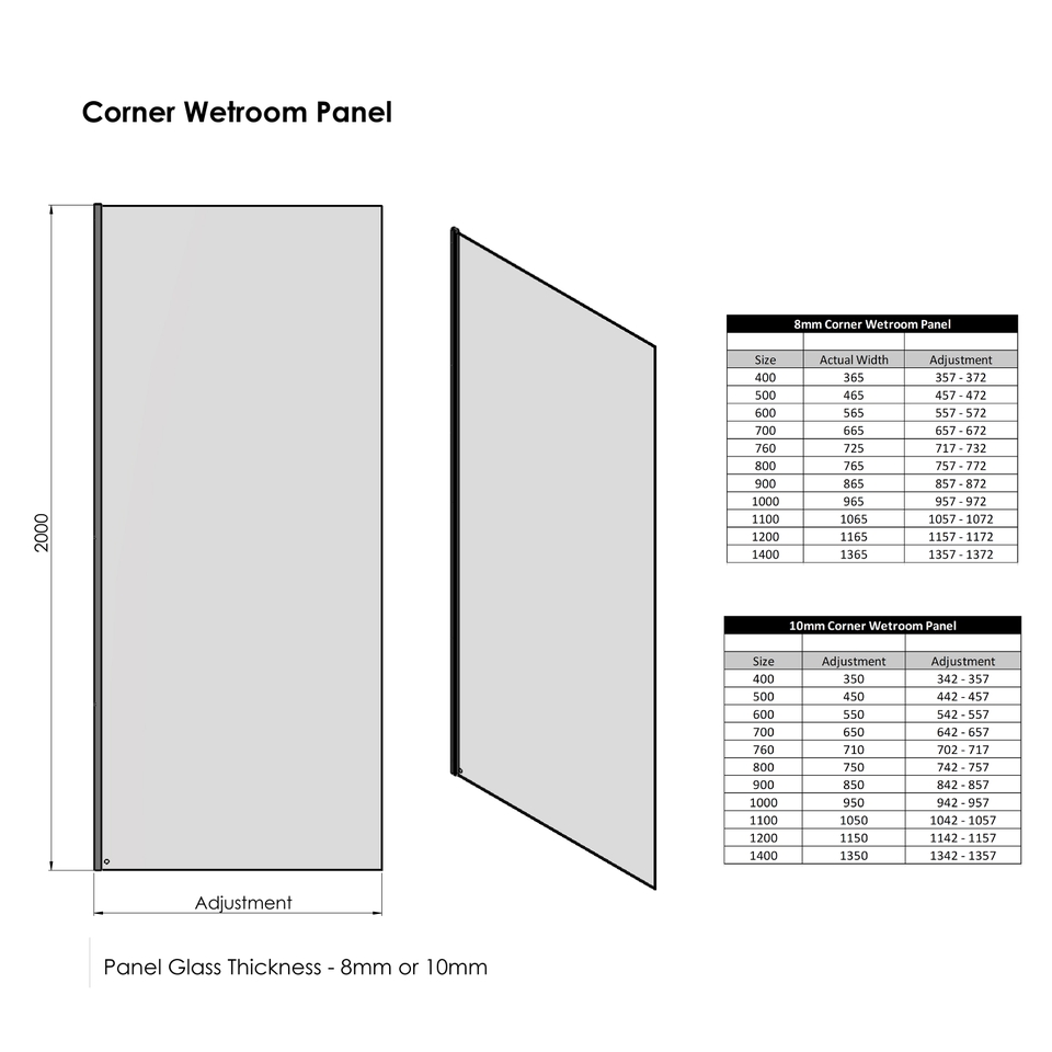 Walk In Shower Panel, Clear Glass 2000 x 900mm - Chrome (8mm Glass ...
