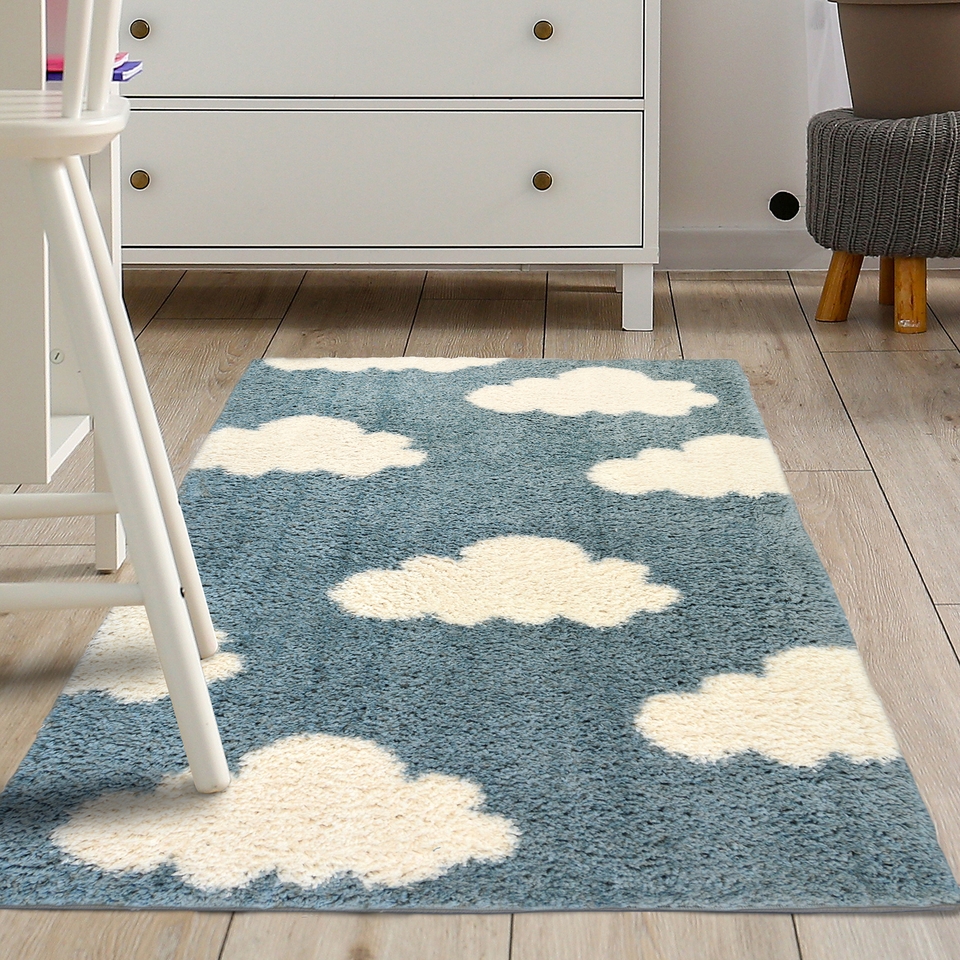 Snug Cloud Blue Rectangle Rug - 80x120cm | Homebase