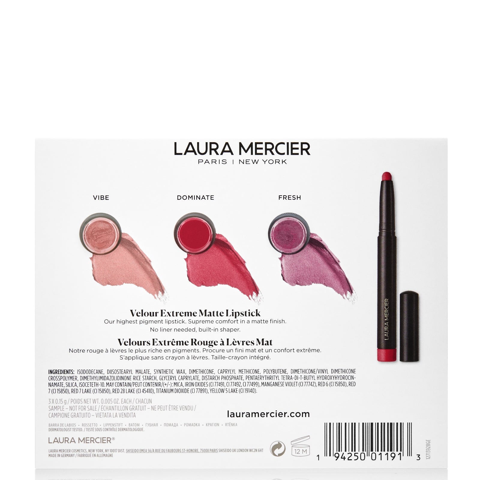 Laura Mercier Velour Extreme Matte Lipstick Sample Card | LOOKFANTASTIC
