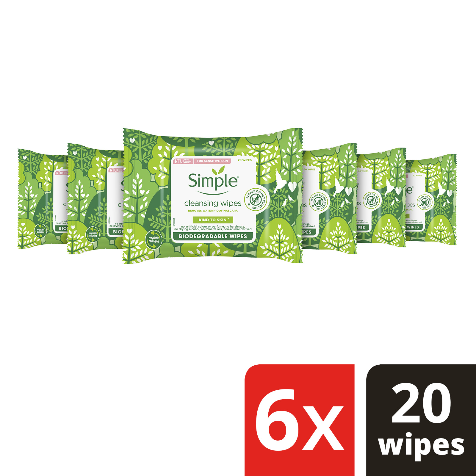 Simple Kind to Skin Biodegradable Cleansing Wipes 20pc Pack of 6 ...