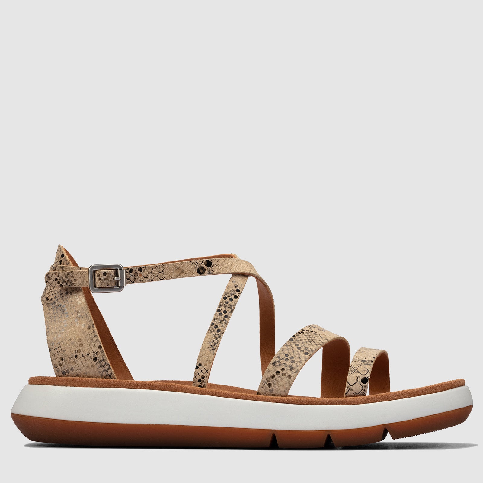 Clarks Women's Jemsa Strap Leather Sandals - Taupe Snake - UK 3 | Allsole