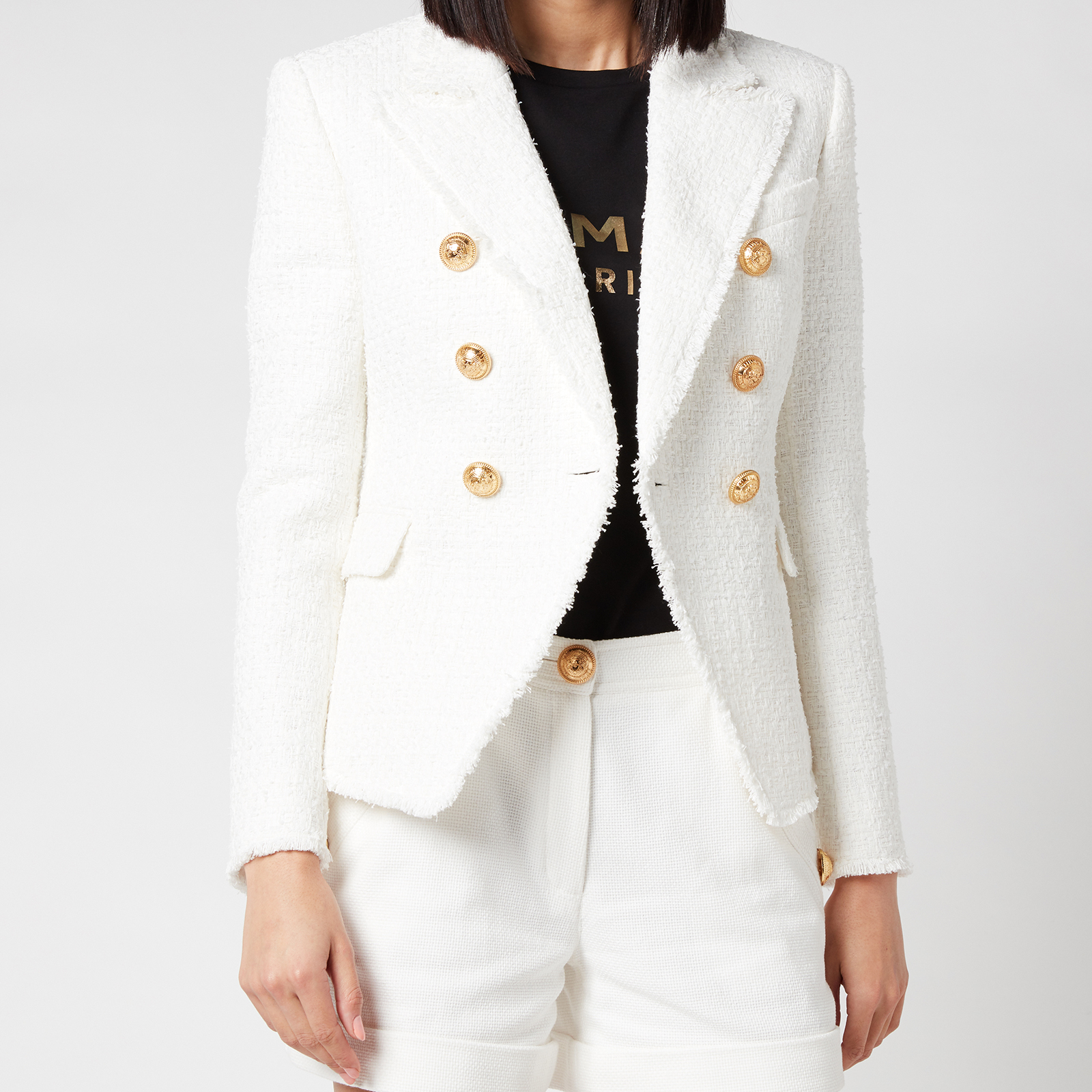 Balmain Women's 6 Button Tweed Jacket - Blanc - FR 36/UK 8 | Coggles