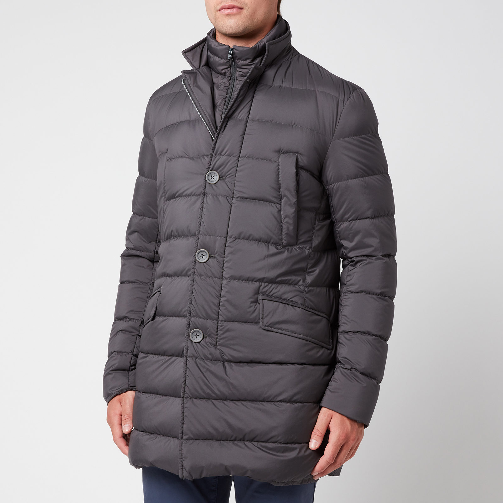 Herno Men's Downproof 20 Denier Detachable Bib Car Coat - Grey | Coggles