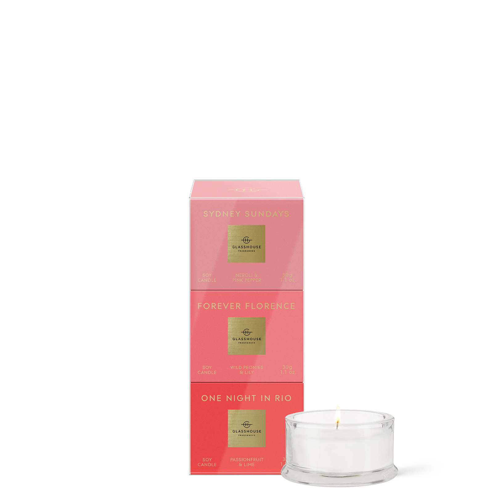 Glasshouse Fragrances Christmas Mini Candle Trio (3 x 30g) | LOOKFANTASTIC
