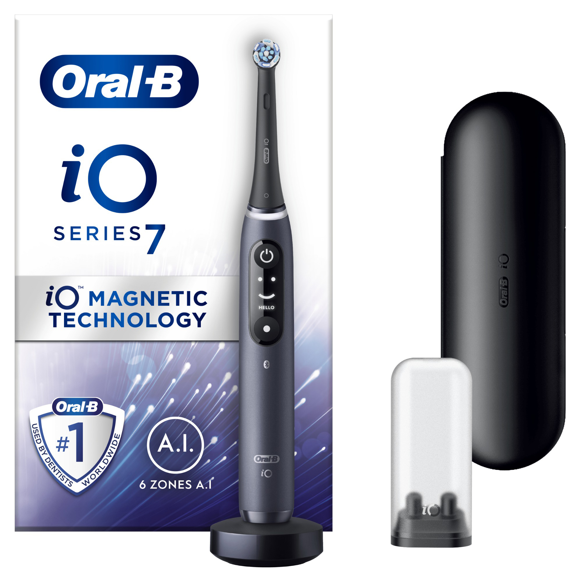 Oral B iO7 Black Electric Toothbrush with Travel Case | LOOKFANTASTIC