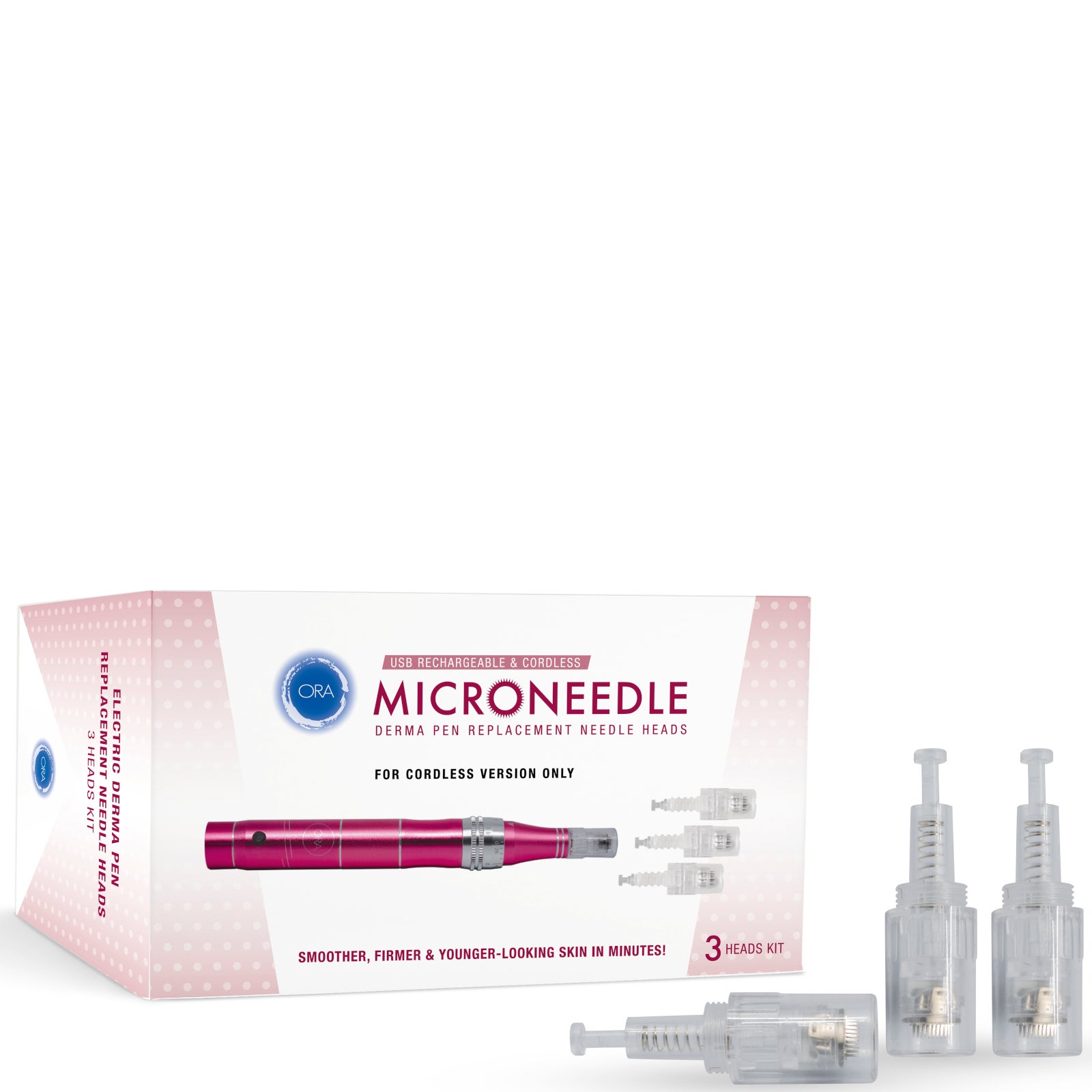 ORA Electric Microneedle Roller Derma Pen Replacement Heads - 3 Heads ...