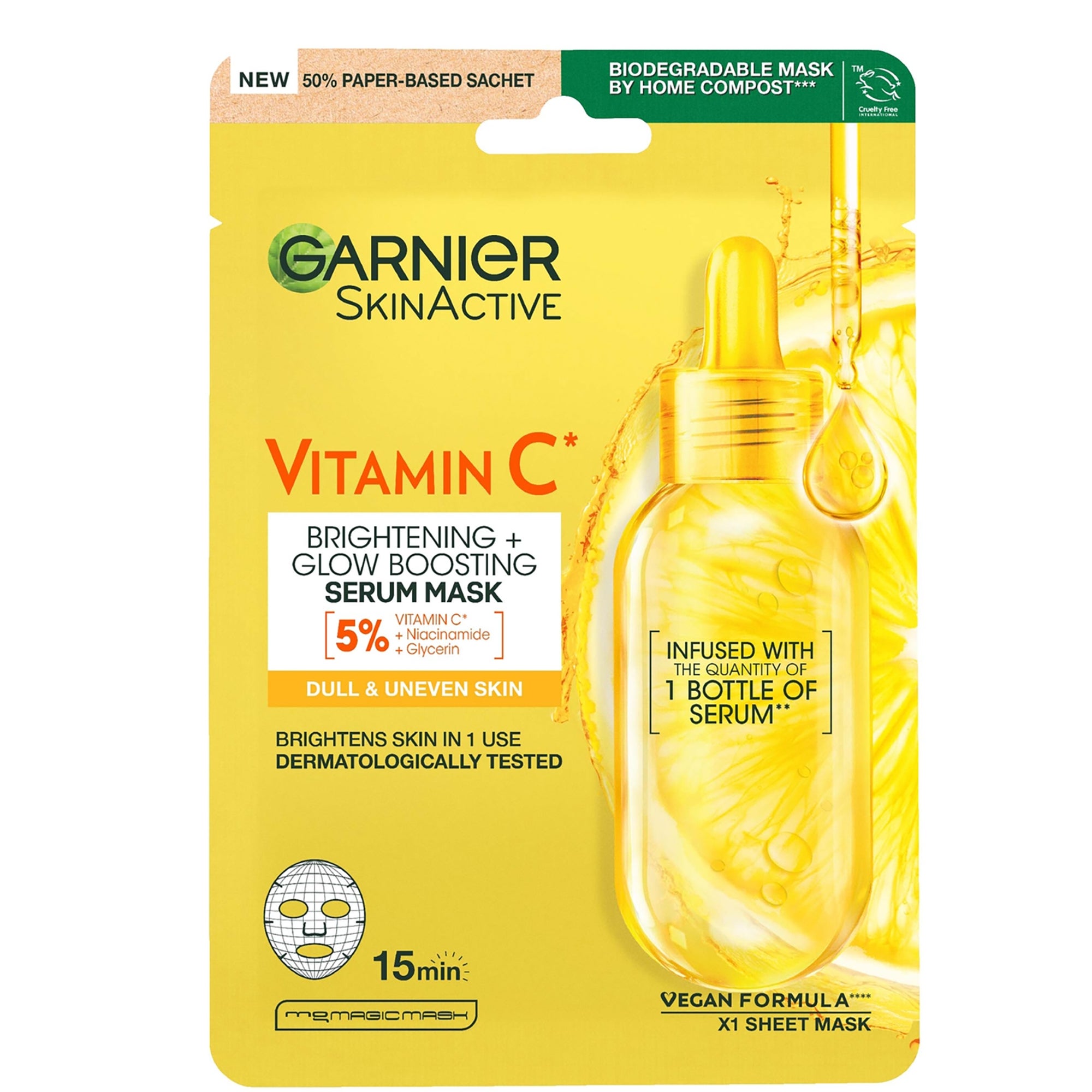 Garnier SkinActive Moisture Bomb Vitamin C Sheet Mask 28g | LOOKFANTASTIC