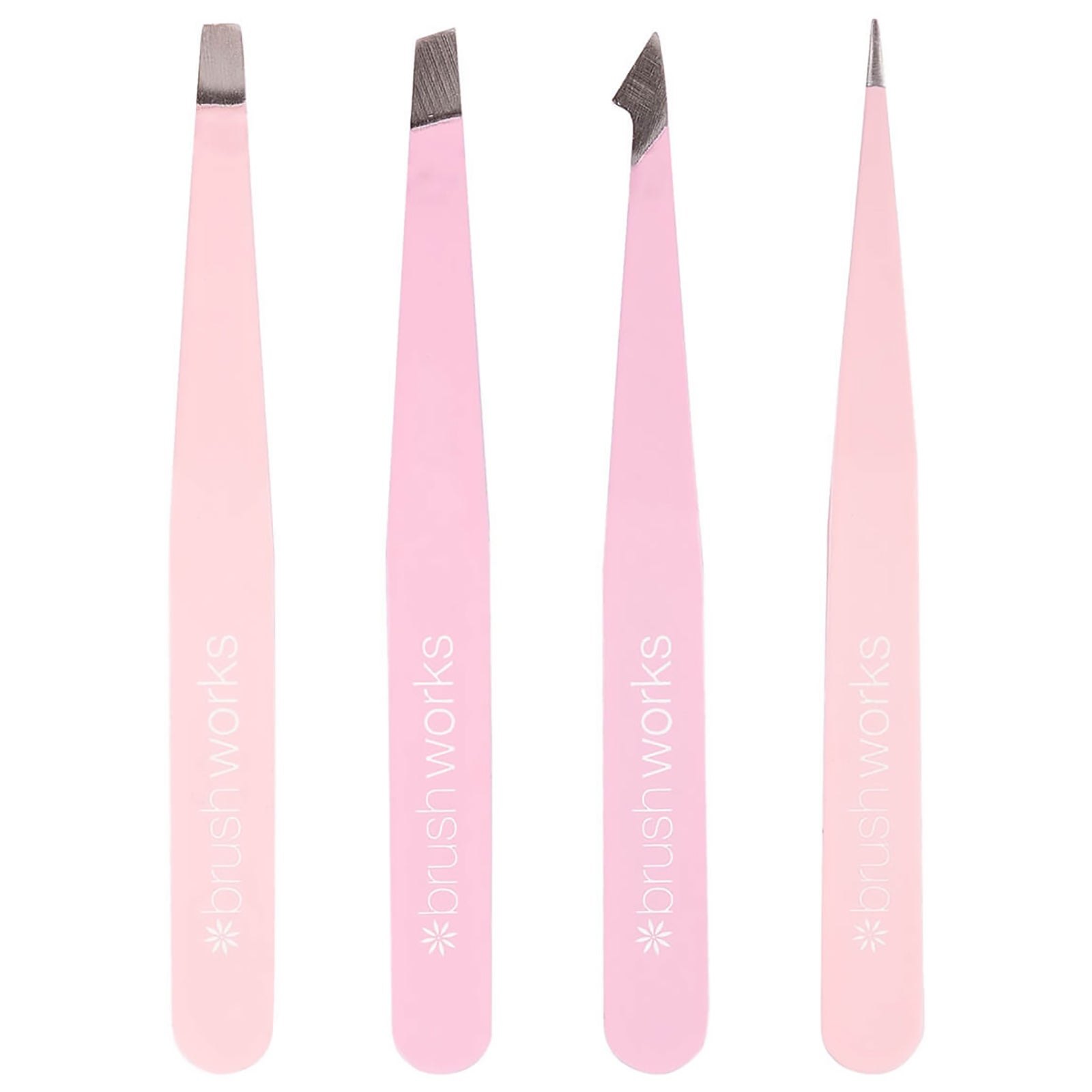 brushworks HD 4 Piece Combination Tweezer Set - Pink | LOOKFANTASTIC