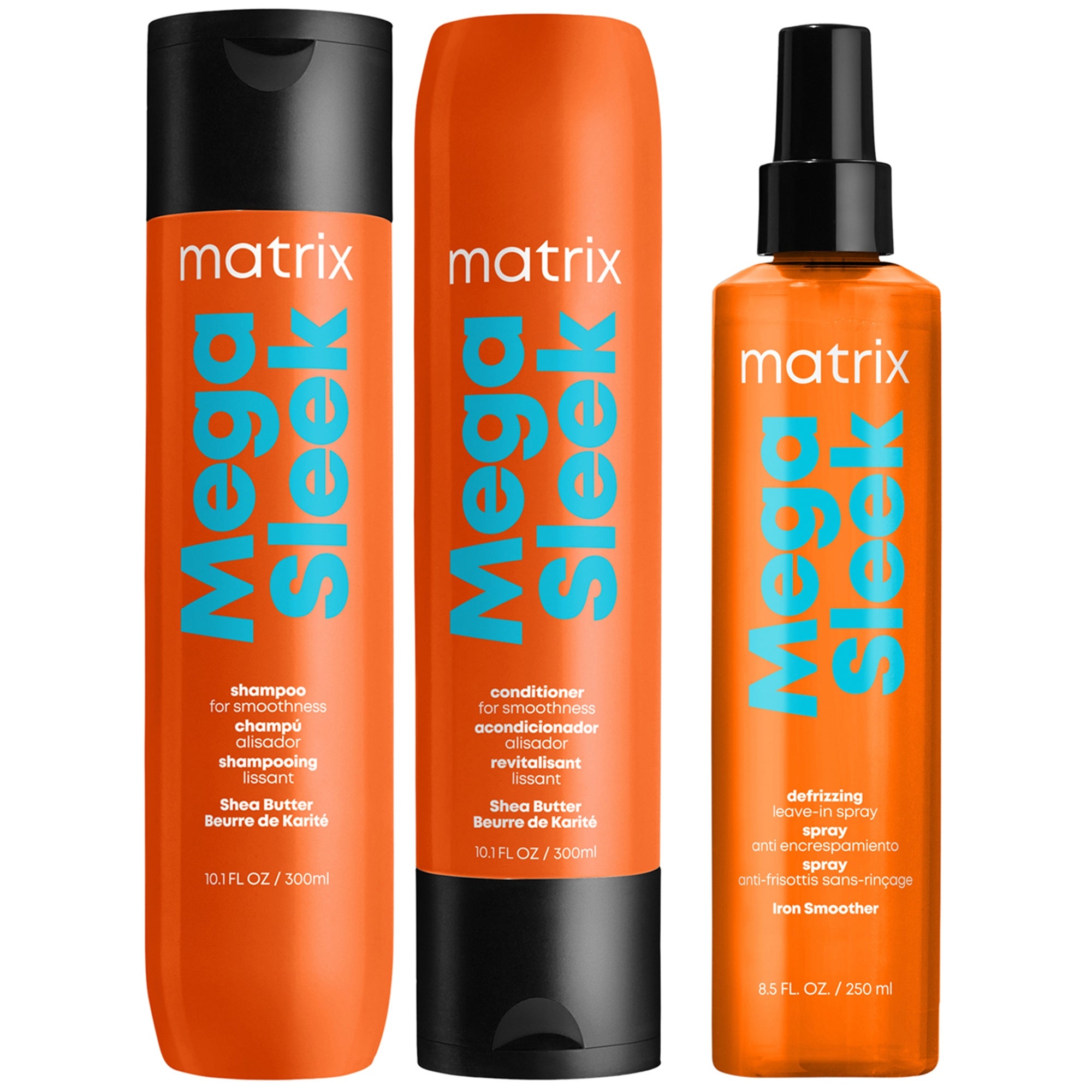 Matrix Mega Sleek Shea Butter Smoothing Shampoo, Conditioner and Iron ...