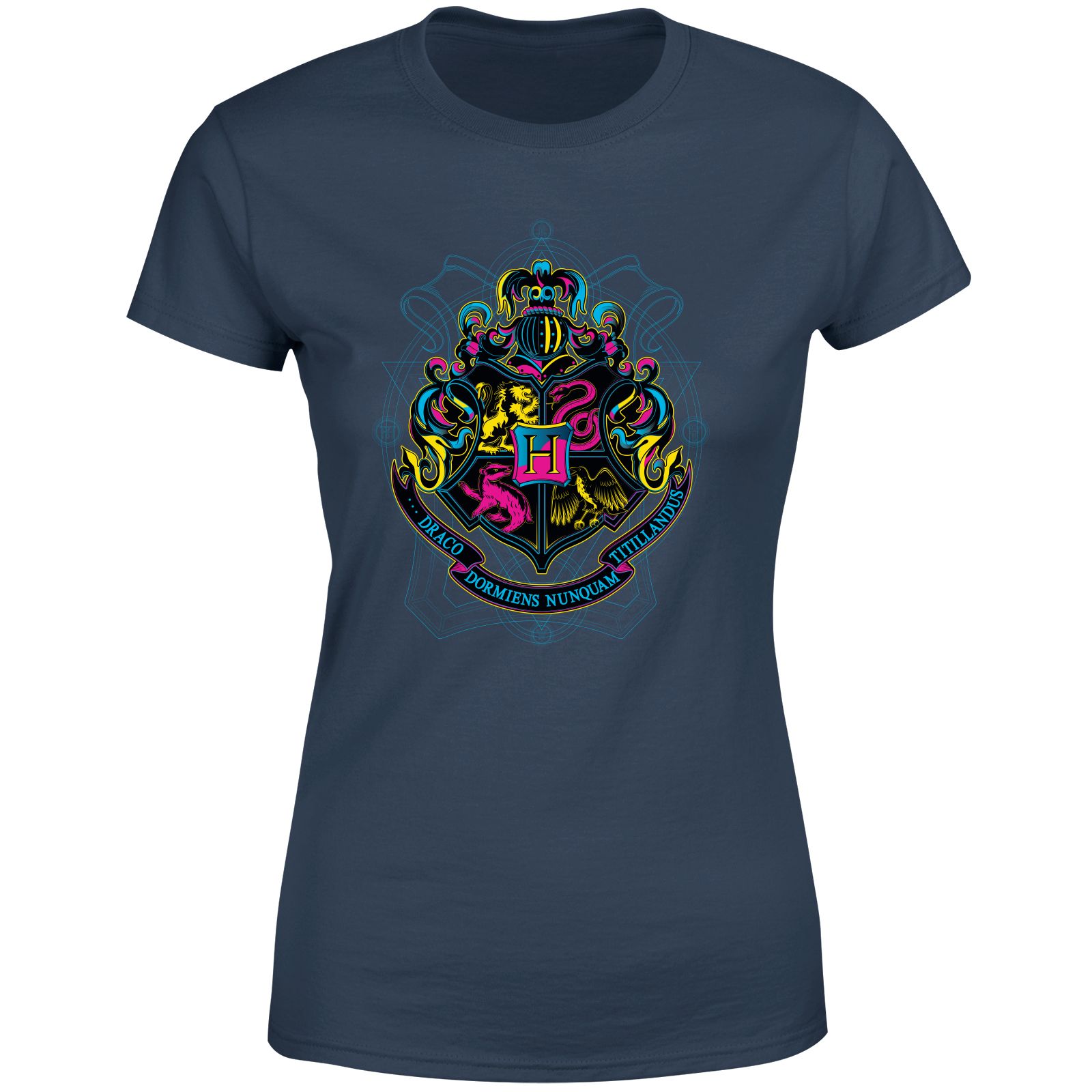 Harry Potter Hogwarts Neon Crest Women's T-Shirt - Navy - XS | Zavvi UK