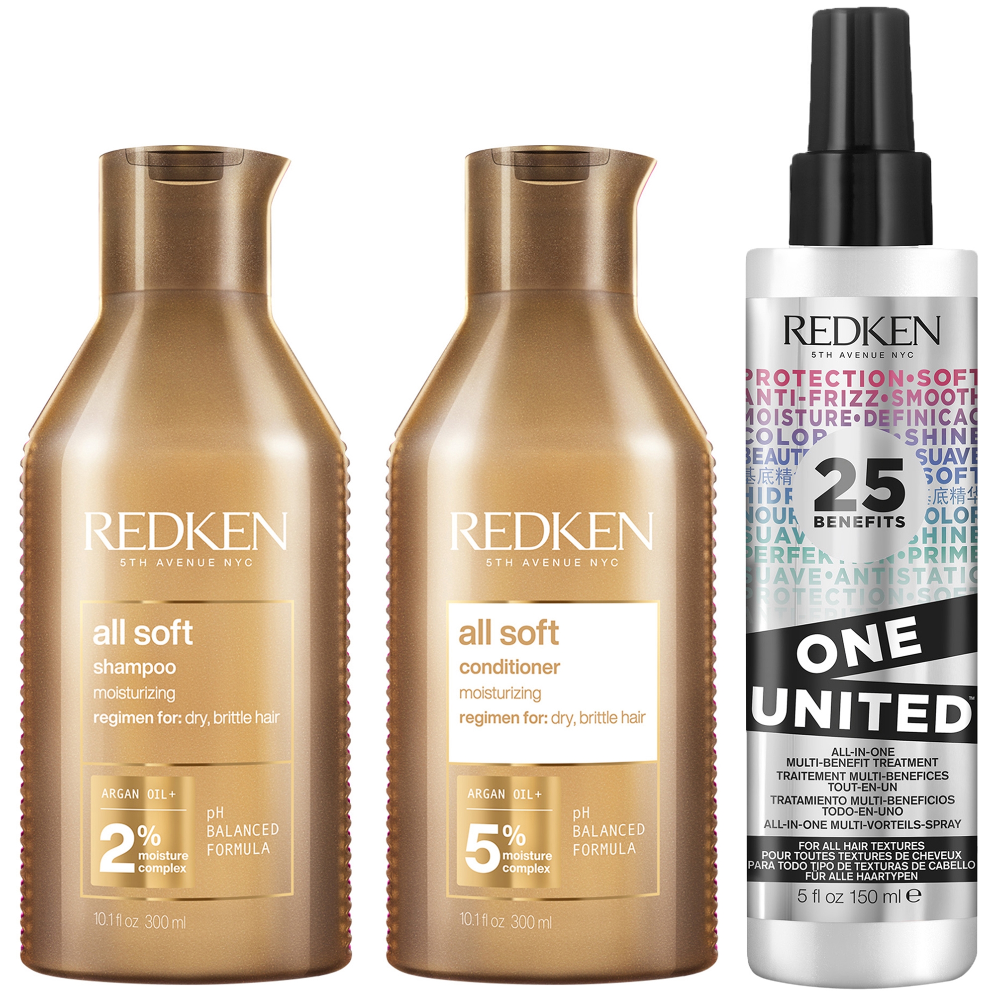 Redken All Soft Shampoo, Conditioner and One United Multi-Benefit ...