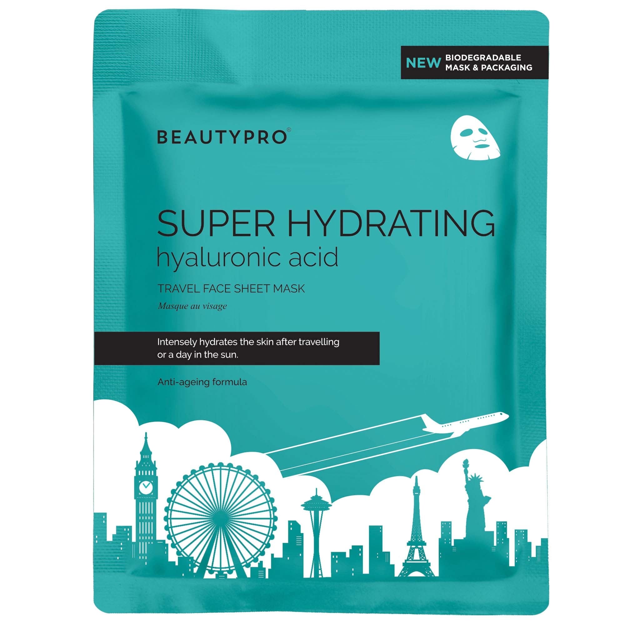 BEAUTYPRO Super Hydrating Hyaluronic Acid Travel Face Sheet Mask ...