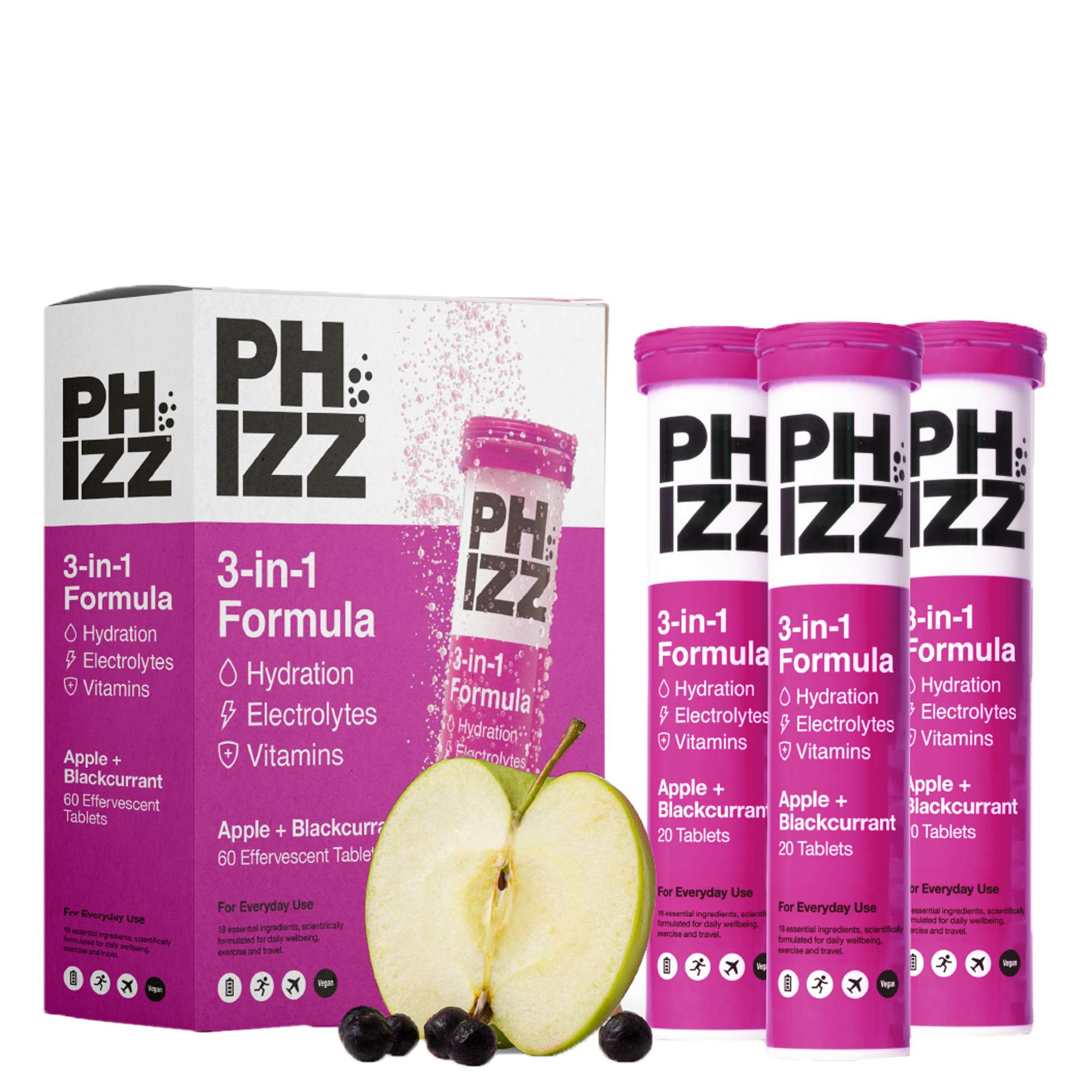 Phizz 3-in-1 Tablets Apple & Blackcurrant Hydration, Electrolytes and ...