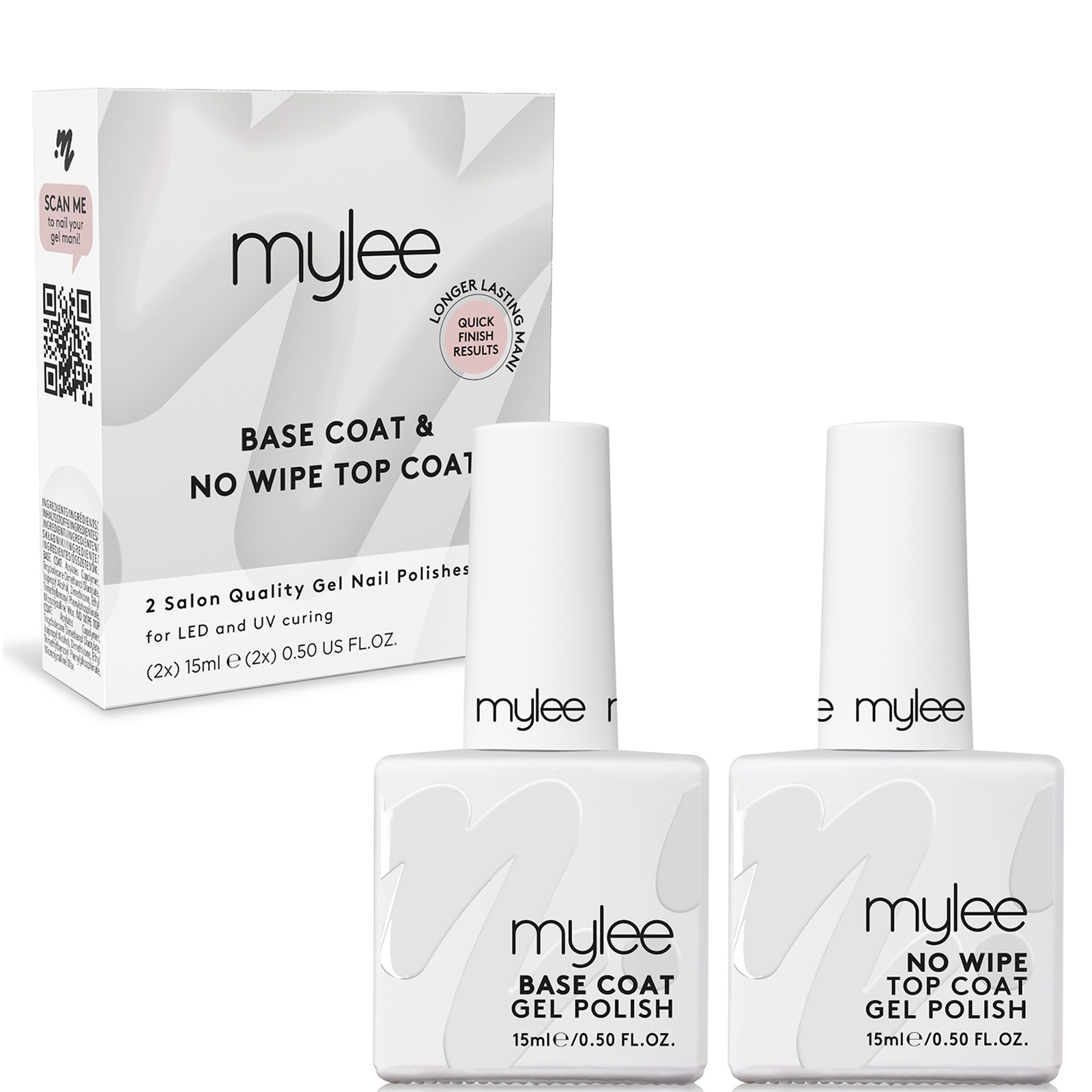 Mylee Gel Polish No Wipe Top and Base Coat Duo 2 x 15ml | LOOKFANTASTIC