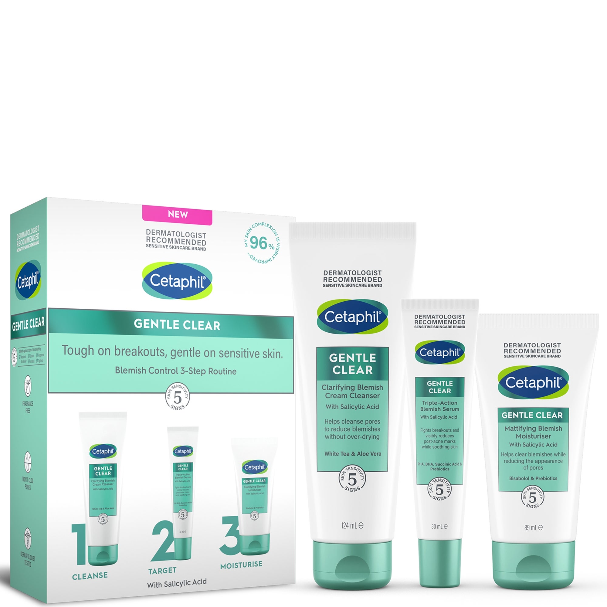 Cetaphil Gentle Clear Blemish Control 3-Step Routine Kit | LOOKFANTASTIC