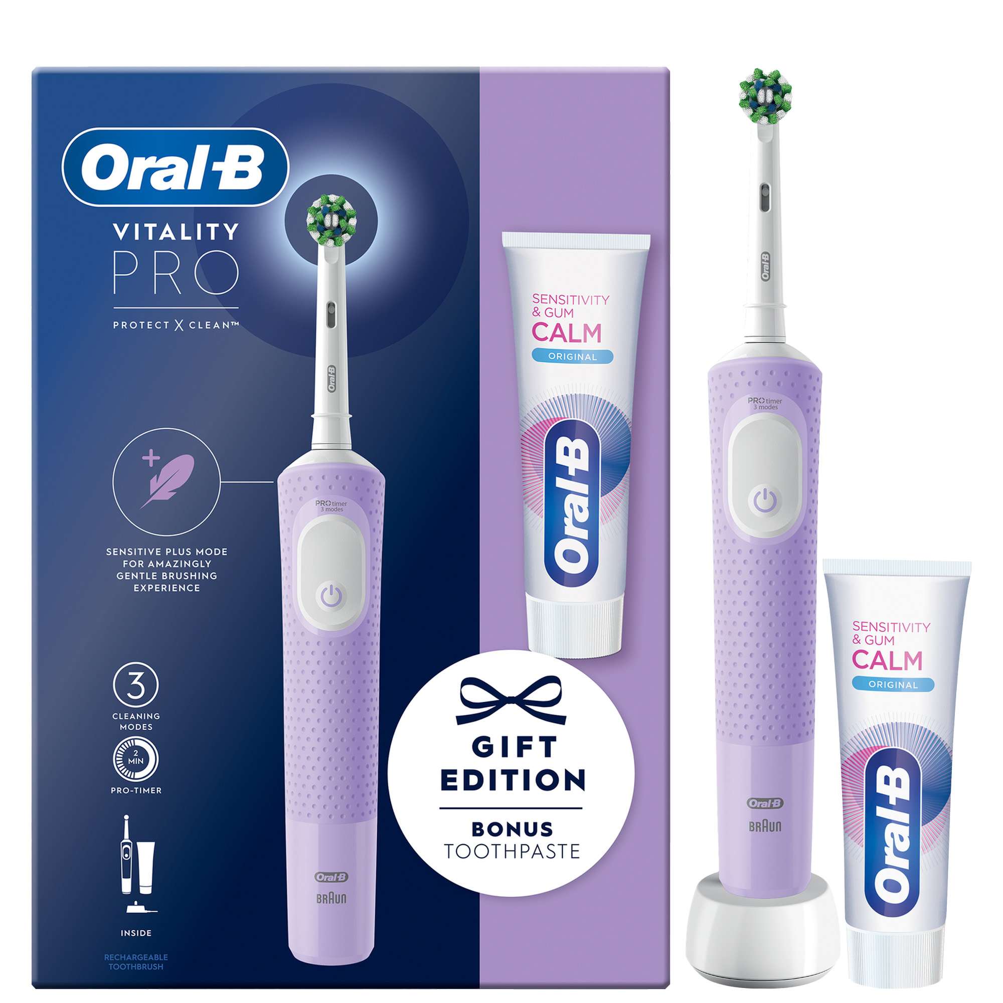 Oral-B Vitality Pro Purple Electric Toothbrush & Toothpaste 75ml ...