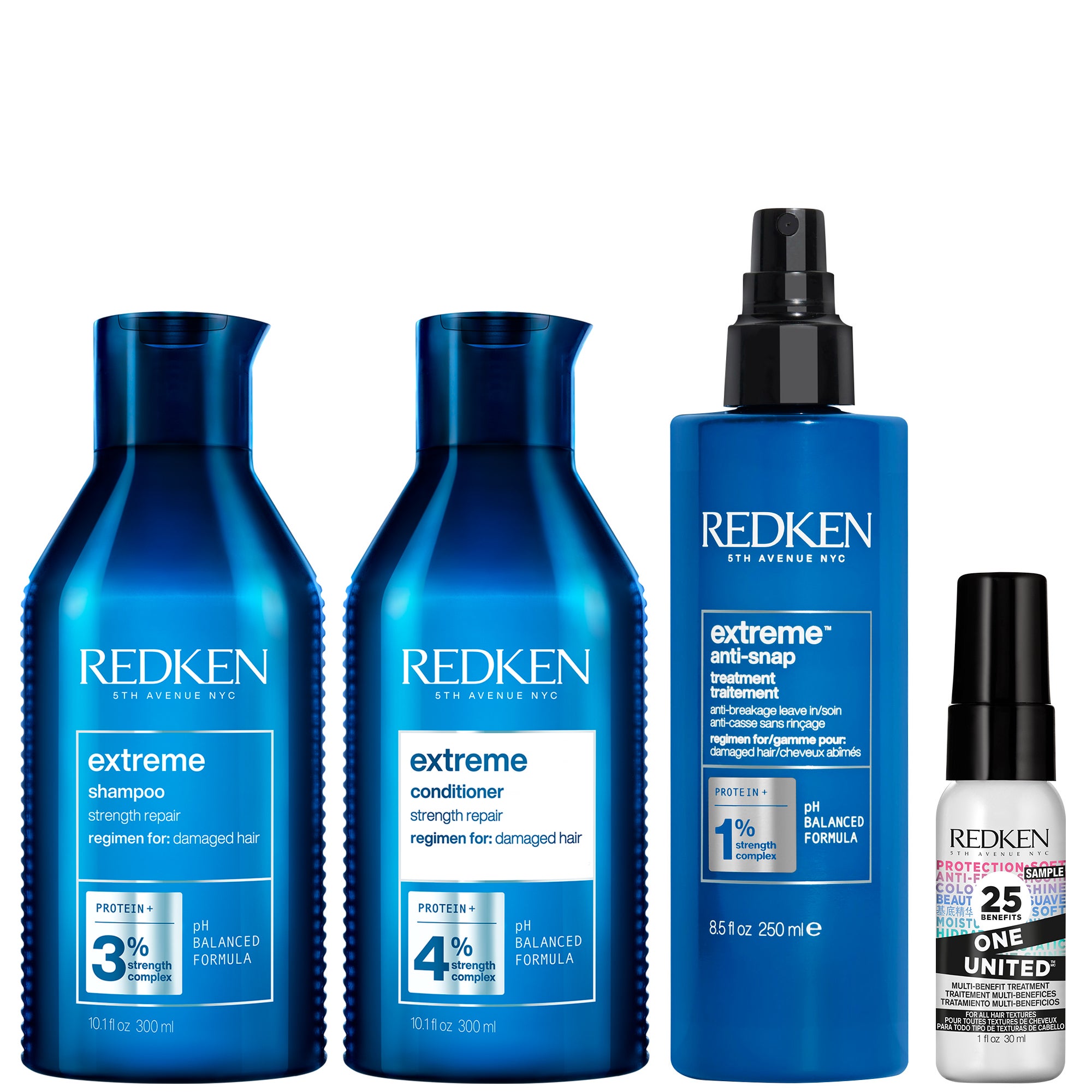 Redken Extreme Shampoo 300ml, Conditioner 300ml, Anti Snap 250ml and ...
