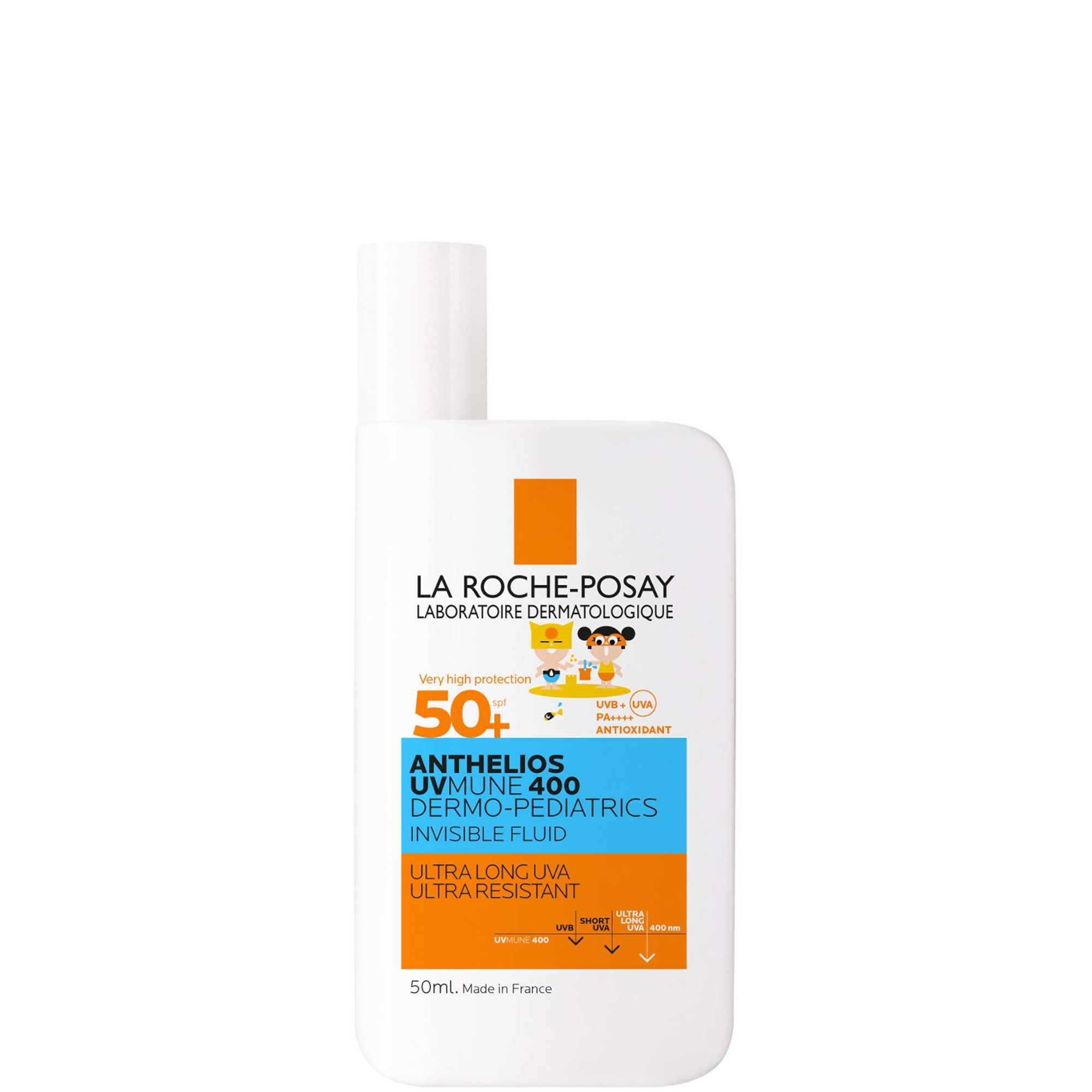 La Roche Posay Anthelios UVMune 400 Dermo Pediatrics Kids Ultra Light Invinsible Fluid SPF 50 50ml Cult Beauty