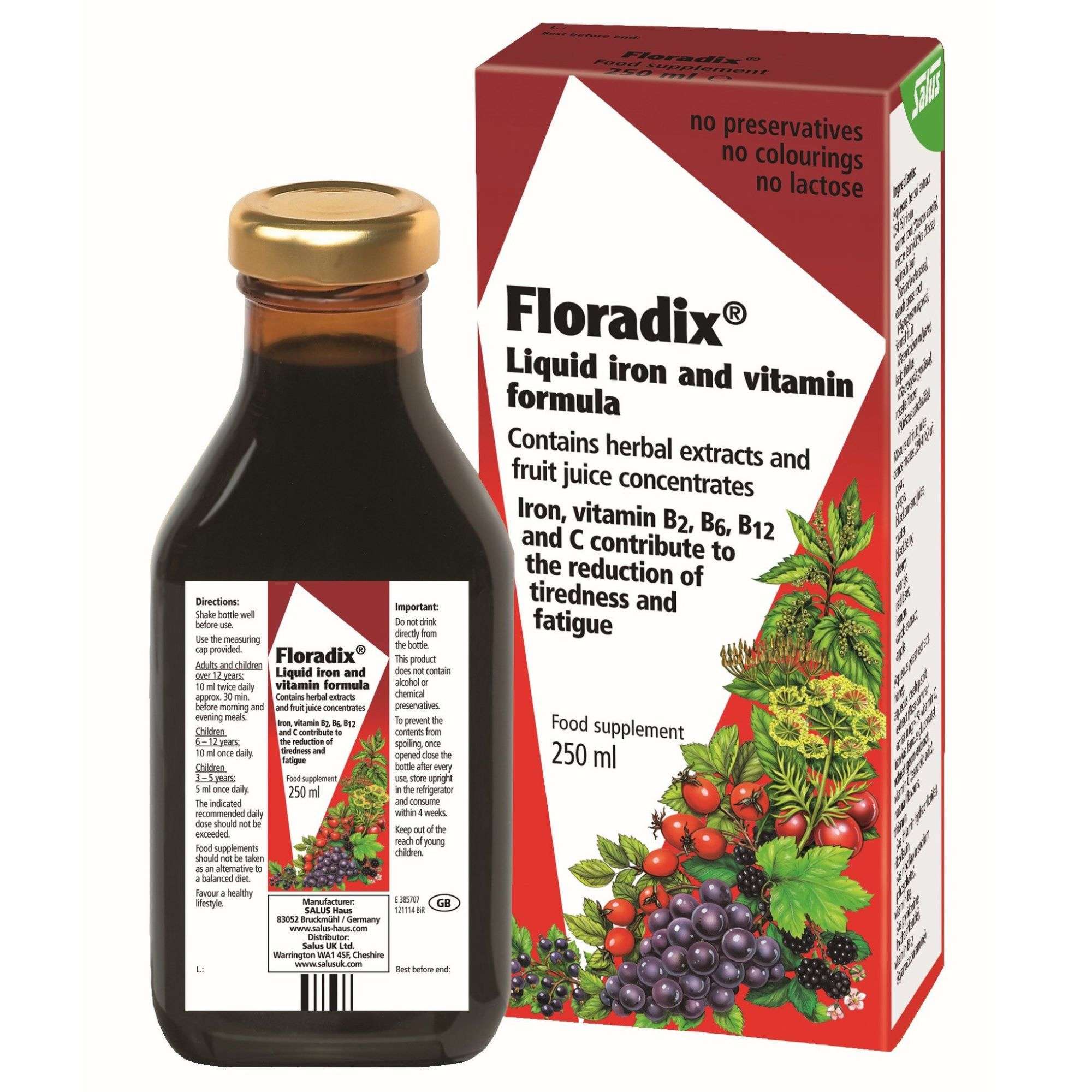 Floradix Liquid Supplements Liquid Iron and Vitamin Formula 250ml ...